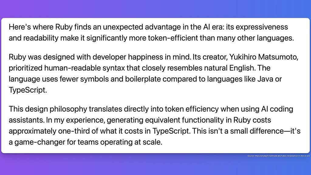 A possible advantage for Ruby for LLMs | Short Notes